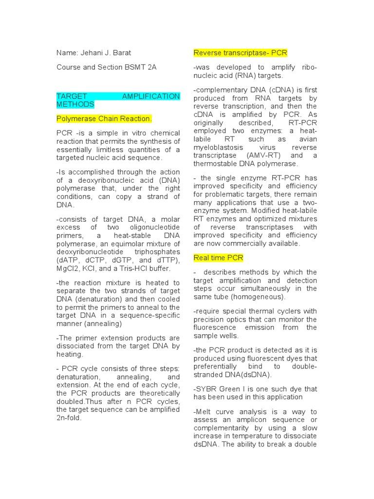 Target Amplification Methods | PDF | Polymerase Chain Reaction | Primer ...