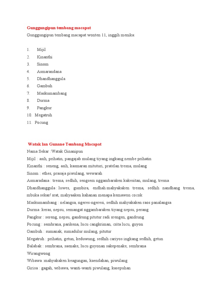 Tembang Macapat Part 2 | PDF | Seni & Disiplin Bahasa