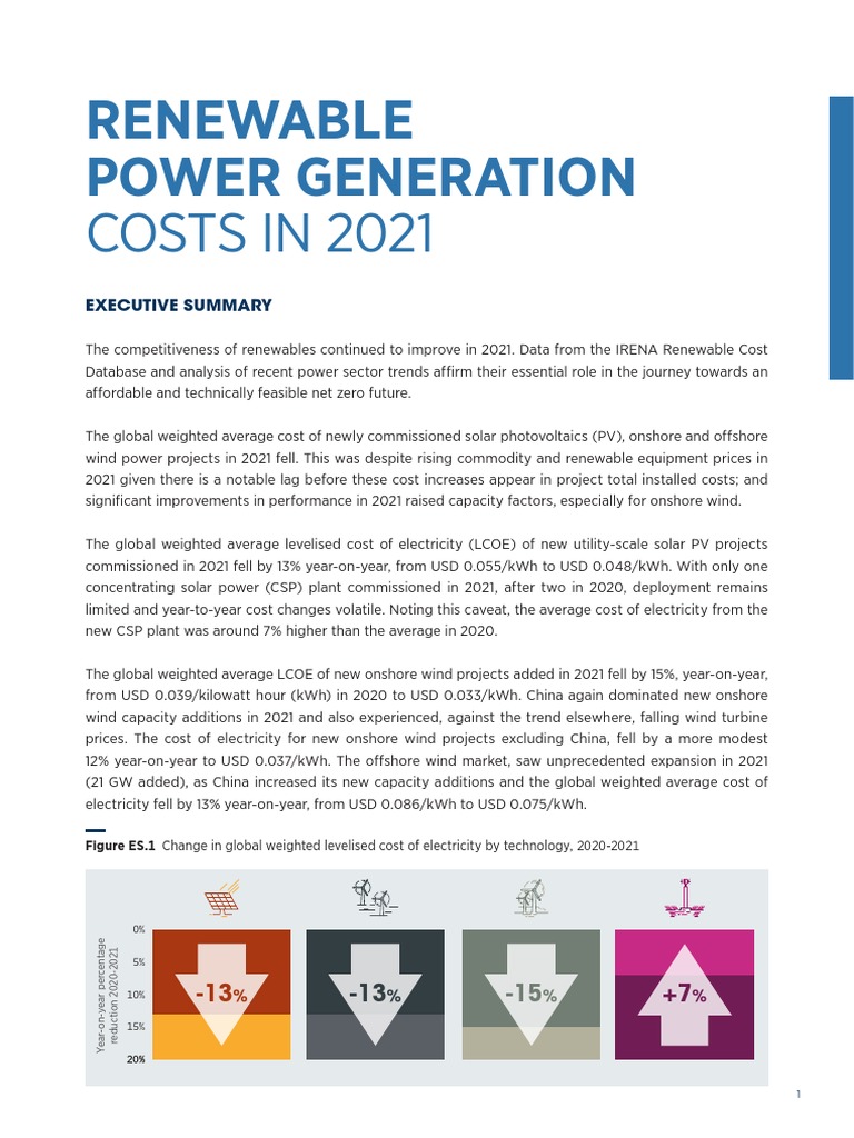 Renewable Power Costs 2021 Analysis | PDF | Solar Power | Wind Power