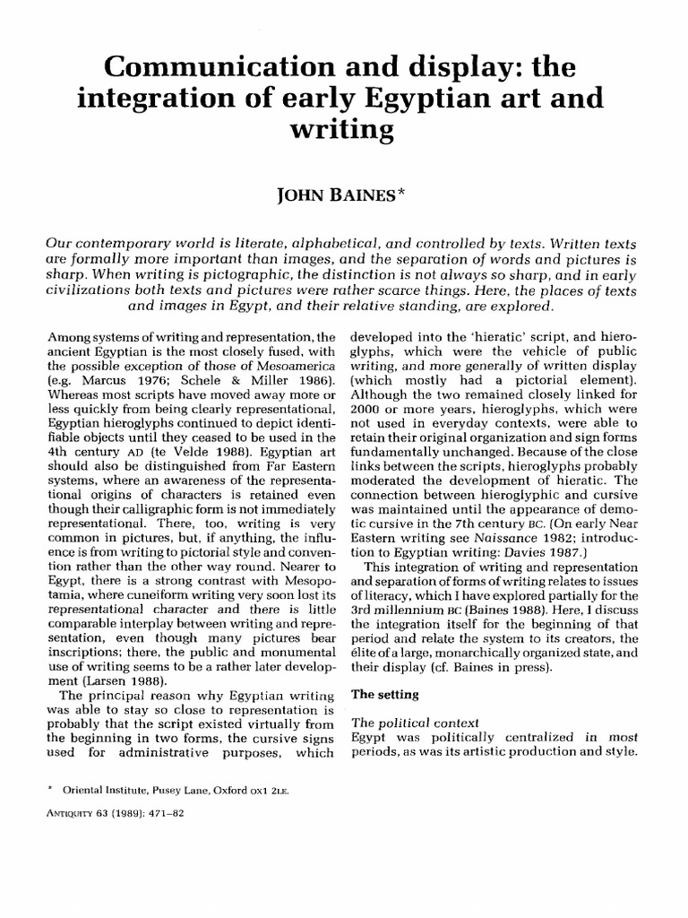 Communication and Display The Integration of Early Egyptian Art and ...