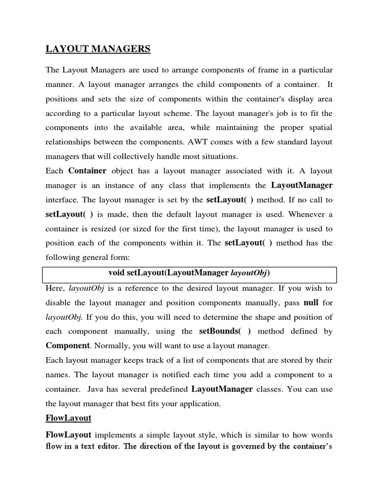 Layout Managers Swing | PDF | Method (Computer Programming) | Constructor (Object Oriented ...