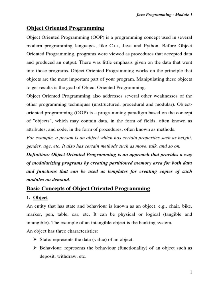 Module 1 Pdf Object Oriented Programming Class Computer Programming 5695