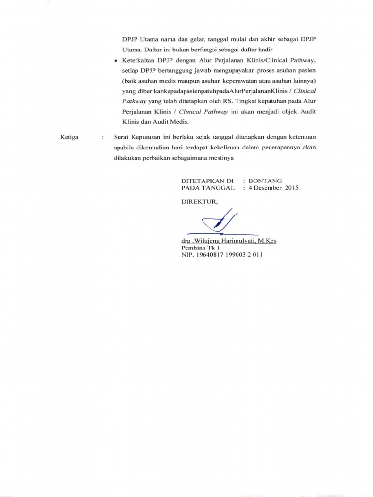 Asli SK 2015 No 014 Penetapan Dokter Penanggung Jawab Pelayanan (DPJP) | PDF