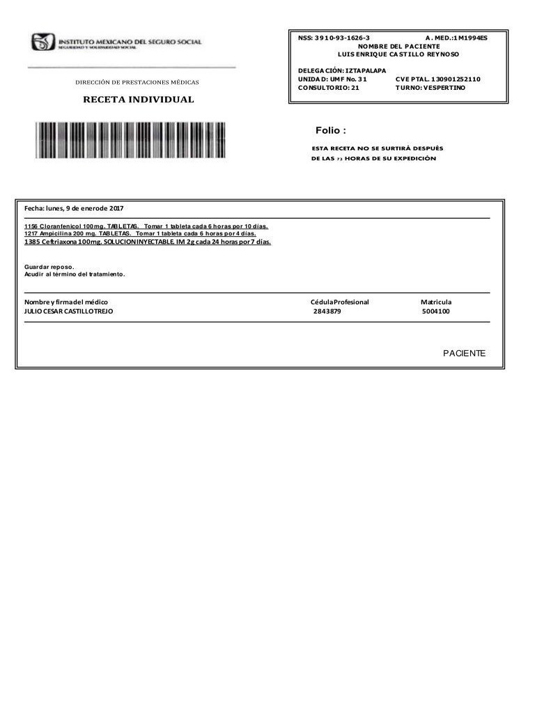 Receta Del Imss Editable | PDF
