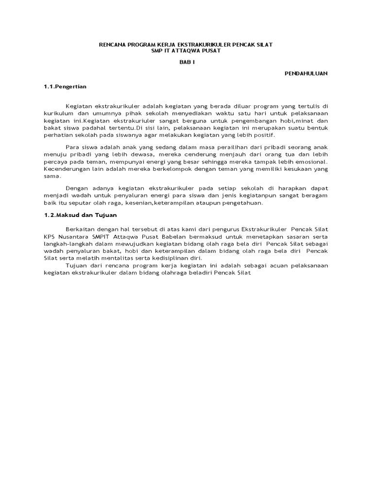 Program Ekskul Pencak Silat Smpit Attaqwa | PDF