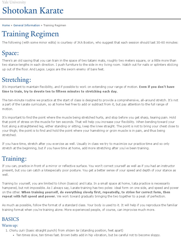 Training Regimen - Shotokan Karate | PDF | Flexibility (Anatomy ...