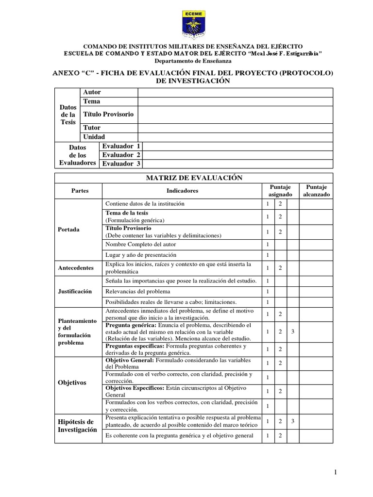 ANEXO C - NEI 08 - Ficha de Evaluación Final Del Proyecto (Protocolo) de Investigación | PDF ...