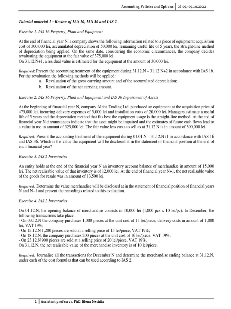 Tutorial Material 1 APO - Review of IAS 16, IAS 36 and IAS 2 | PDF | Depreciation | Fixed Asset