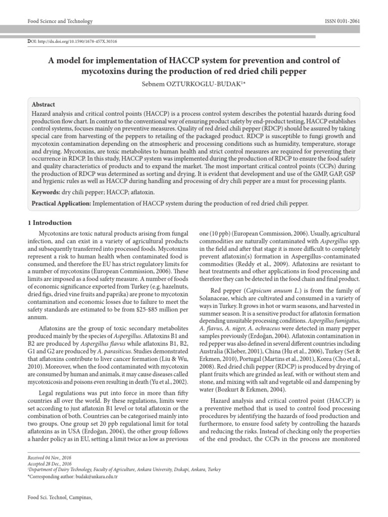 A Model For Implementation of HACCP System For Pre | PDF | Hazard Analysis And Critical Control ...