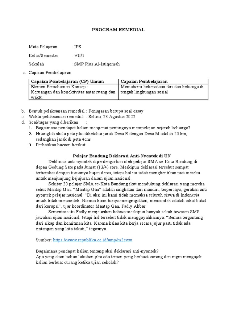 Remedial dan Pengayaan IPS Kelas VII | PDF