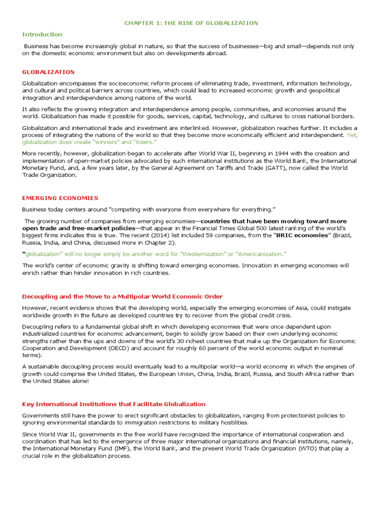 Chapter 1 The Rise of Globalization | PDF | Globalization | World Trade Organization