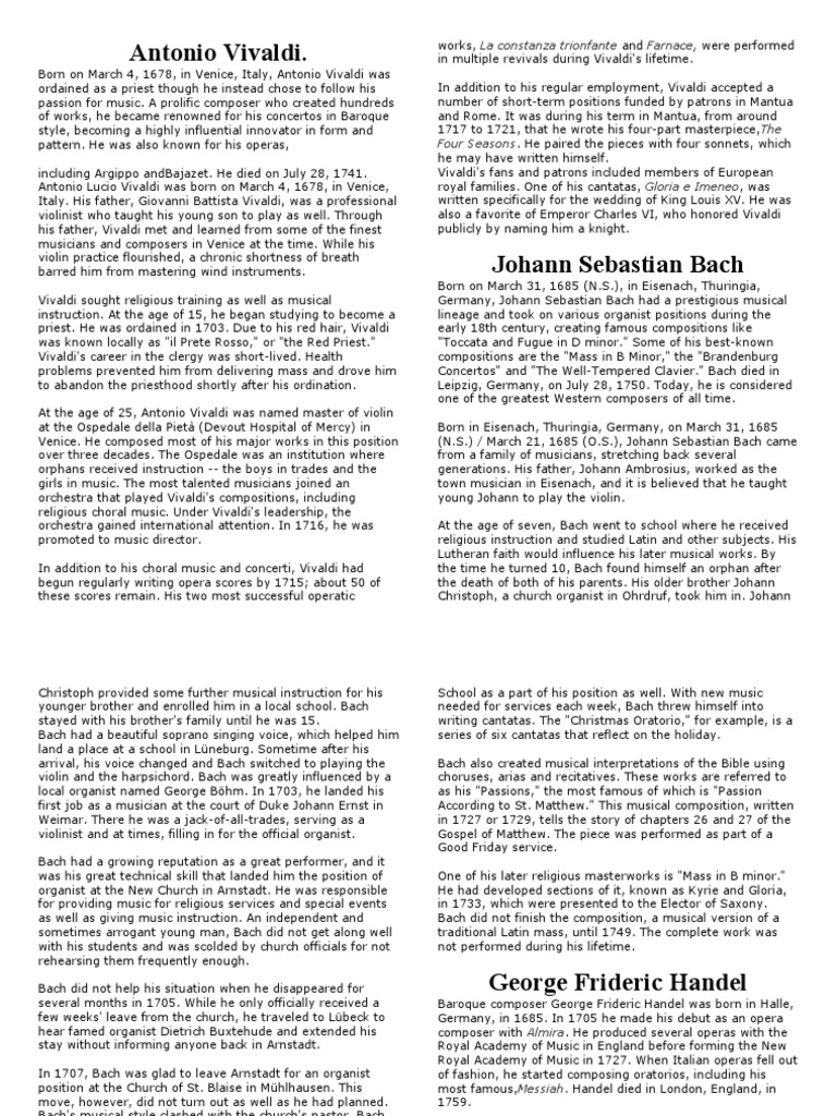 Vivaldi and Bach: Two Influential Baroque Composers | PDF | Dominance ...