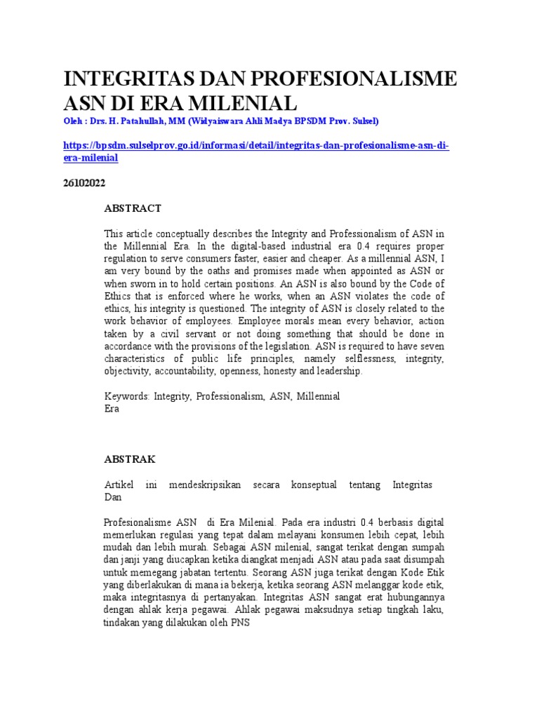 ASN Milenial: Integritas & Profesionalisme | PDF