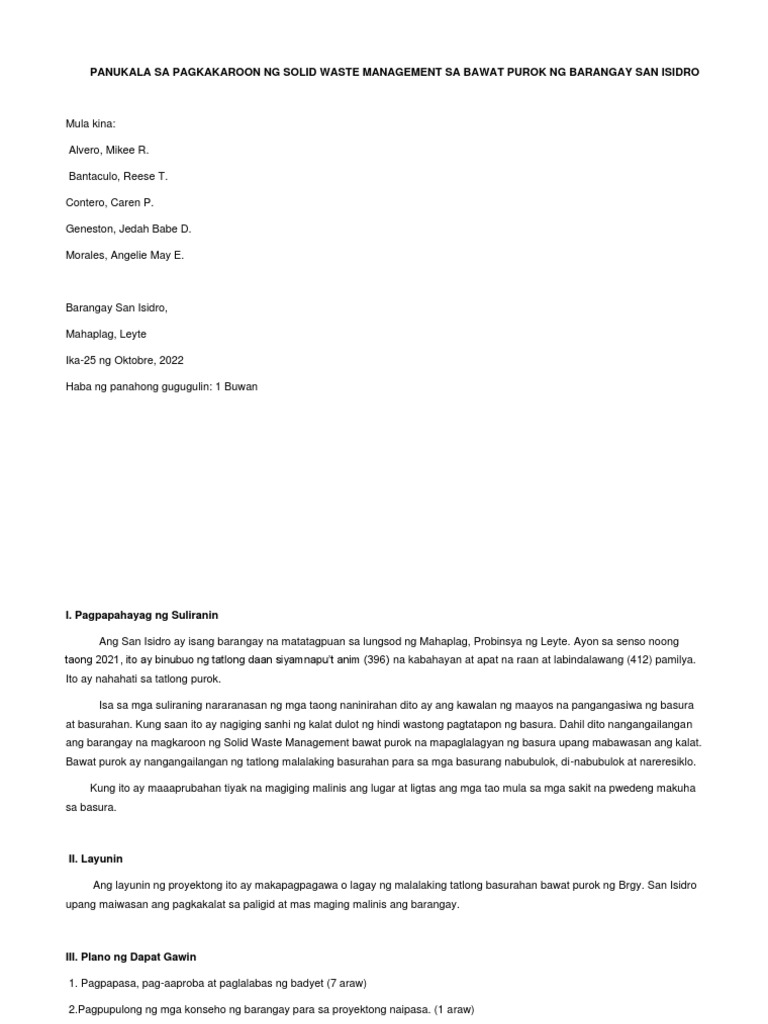 Panukalang Proyekto Project 5 | PDF