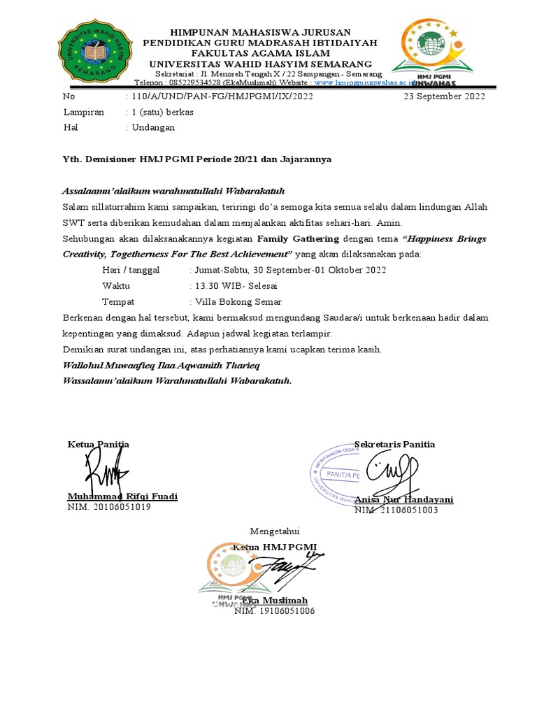 Surat Undangan Demisioner 20 - 21 | PDF