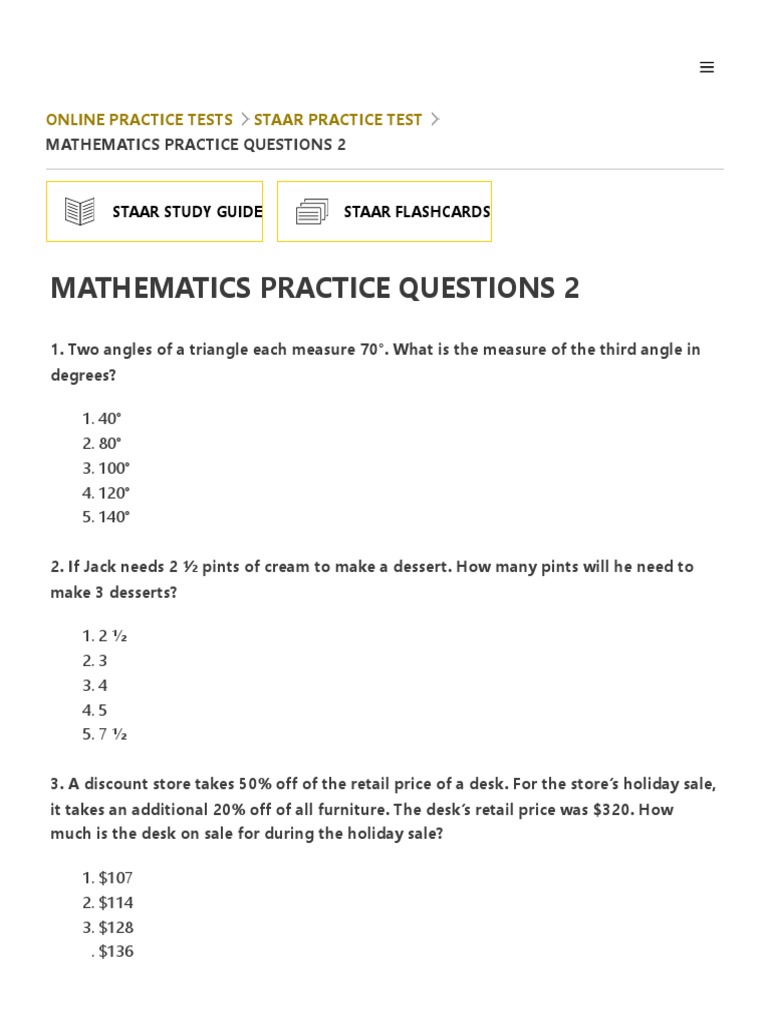 Mathematics Practice Questions 2: Online Practice Tests Staar Practice ...