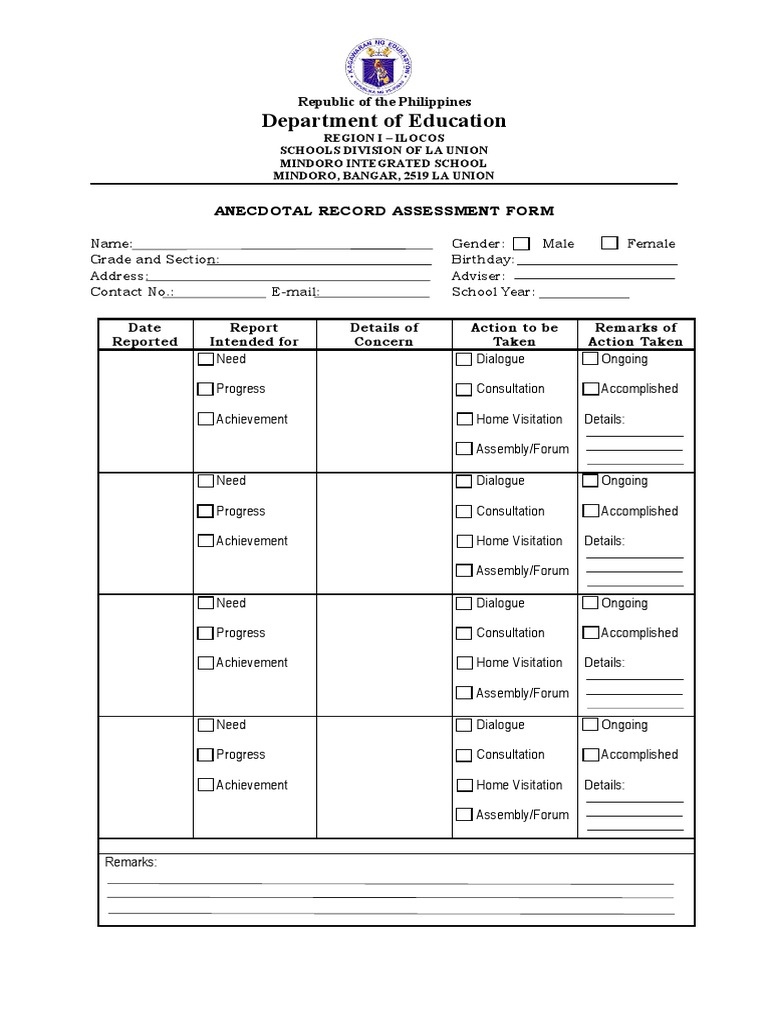 Anecdotal-Record Sample | PDF