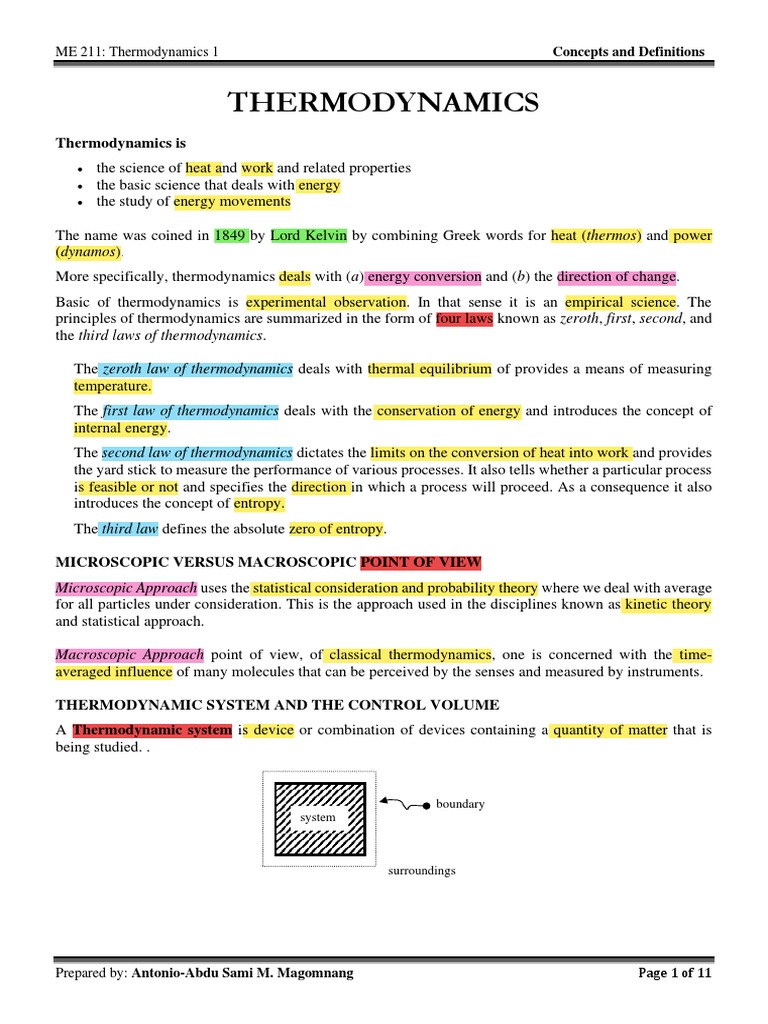 Thermodynamics 1 - LN-Topic 1 (Some Concepts and Definitions) - Final | PDF | Thermodynamics ...
