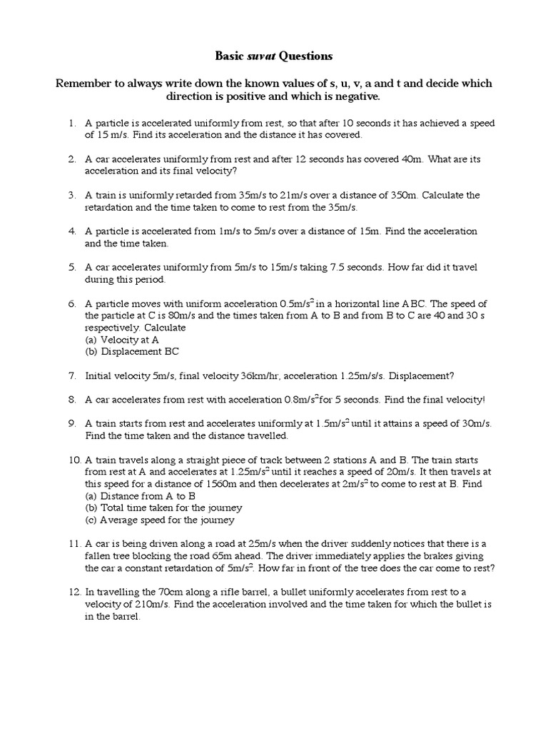 Solving Kinematic Problems Using SUVAT Equations | PDF | Acceleration ...