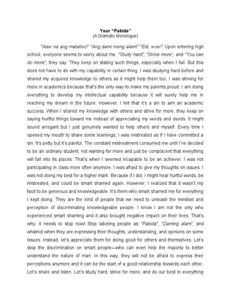 Dramatic Monologue (ENGLISH-ACTION) | PDF | Cognition | Psychology