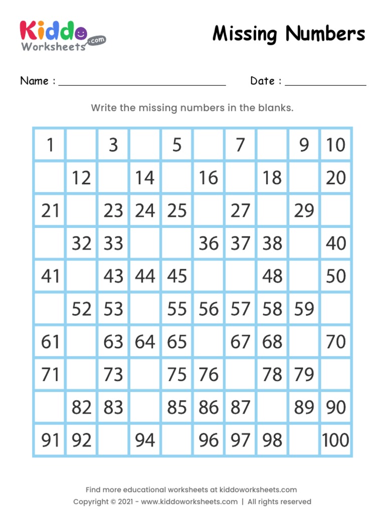 Missing Numbers Worksheet 1-100 | PDF | Games & Activities