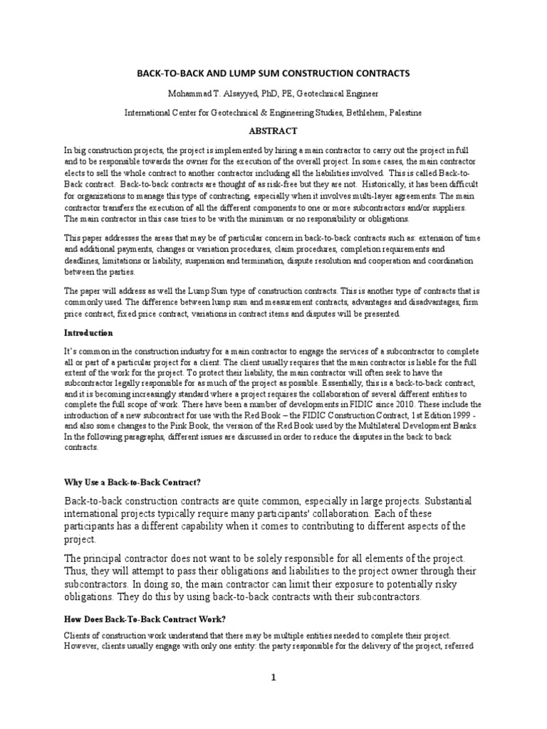 Back To Back Contracts1 | PDF | Subcontractor | Employment