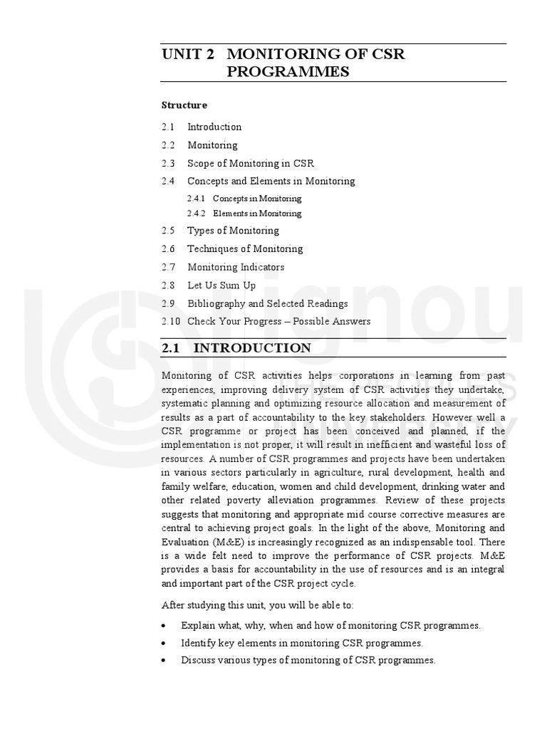 Unit 2 Csr Monitoring Pdf Corporate Social Responsibility Information