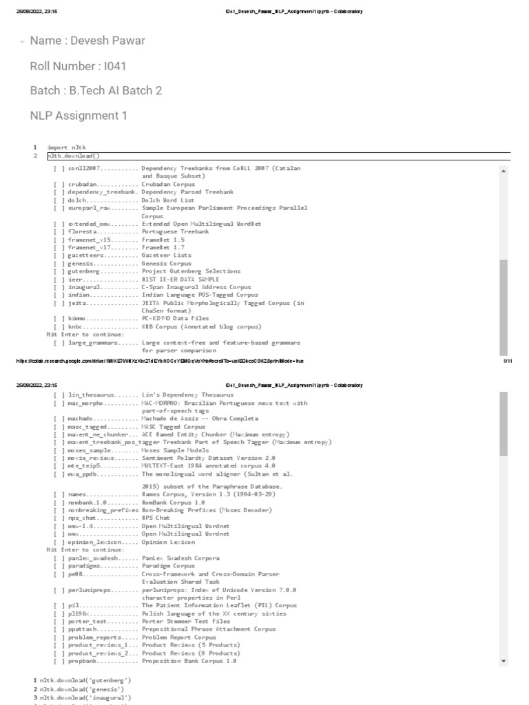 I041 - NLP - Assignment1.ipynb - Colaboratory | PDF | Cognition | Cognitive Science