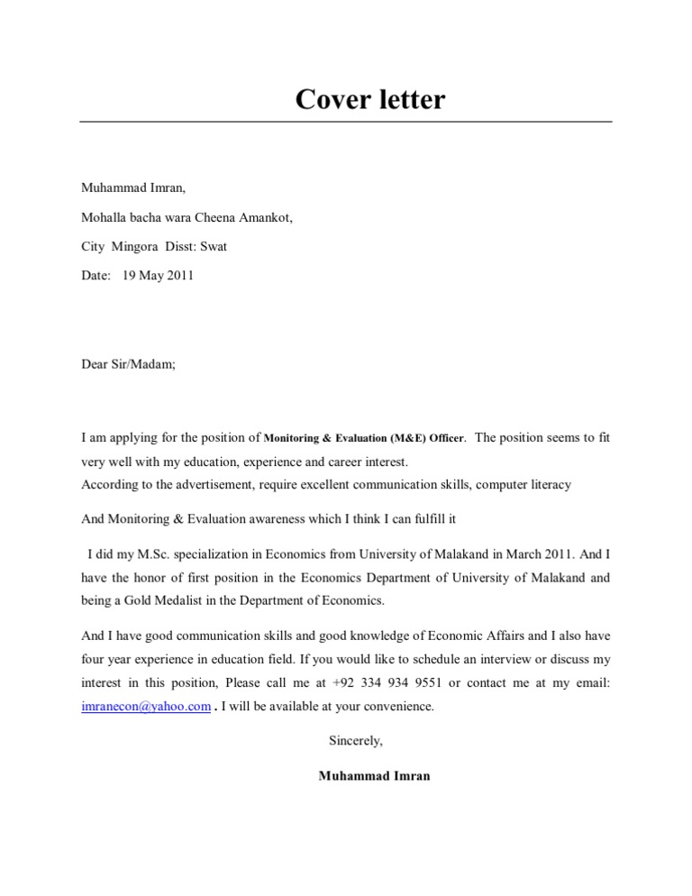 Cover Letter M&E | PDF | Cognition | Communication