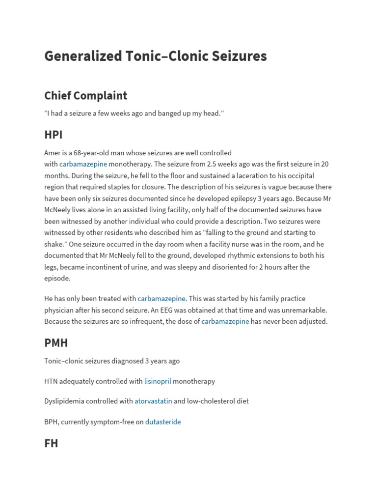 Generalized Tonic-Clonic Seizures Case | PDF | Epilepsy | Adverse Effect