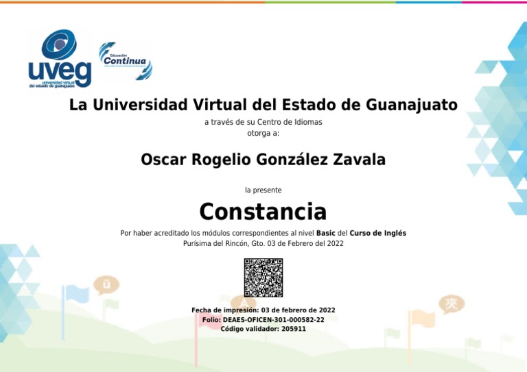 Constancia Ingles UVEG | PDF