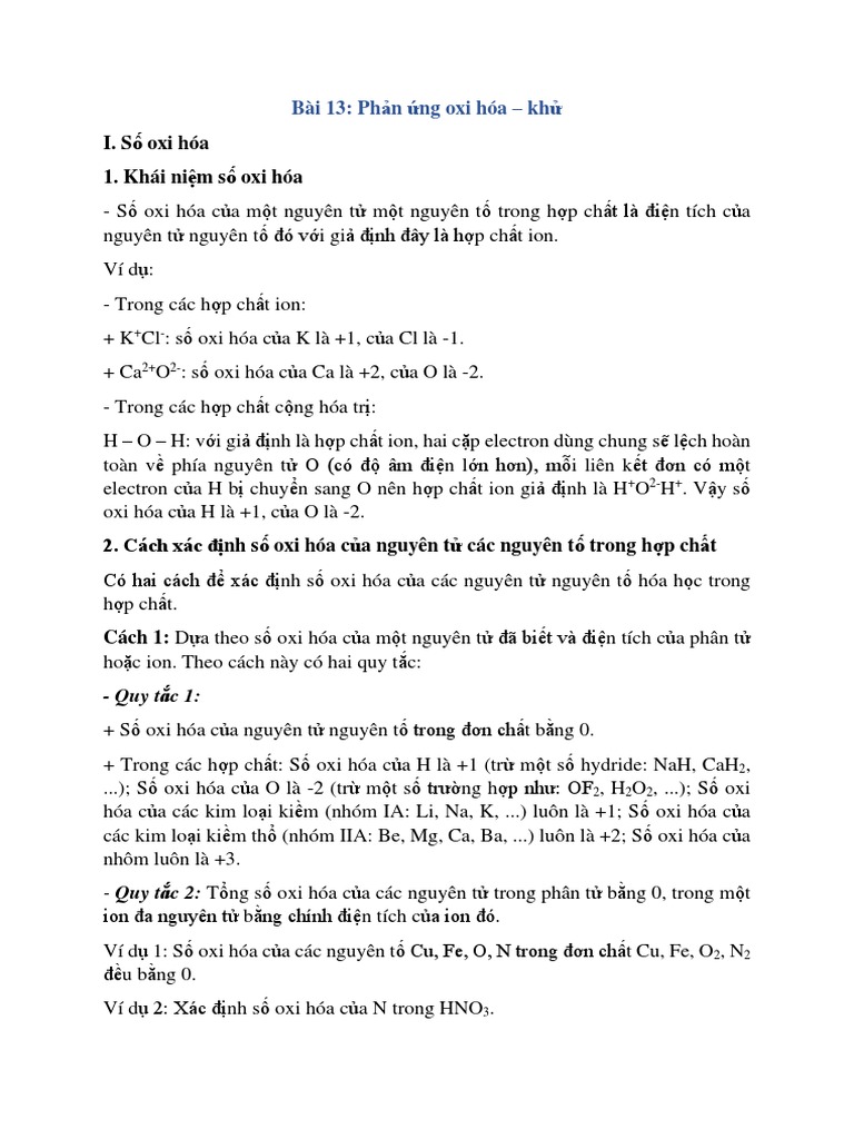 Ly Thuyet Hoa Hoc 10 Bai 13 Phan Ung Oxi Hoa Khu Canh Dieu | PDF