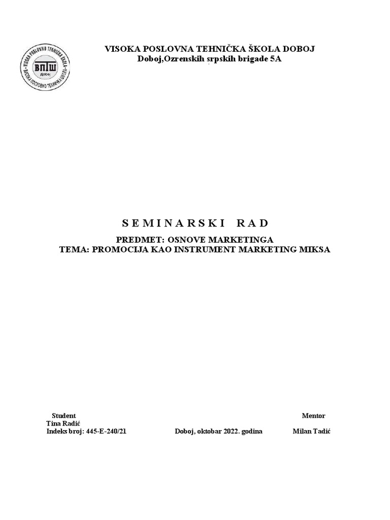 Seminarski Rad - Promocija1 | PDF
