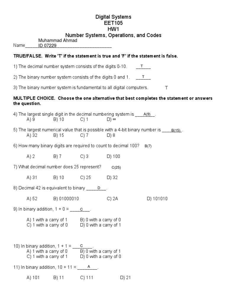 Number Systems, Operations, and Codes: An Analysis of a Student Homework Assignment on Digital ...
