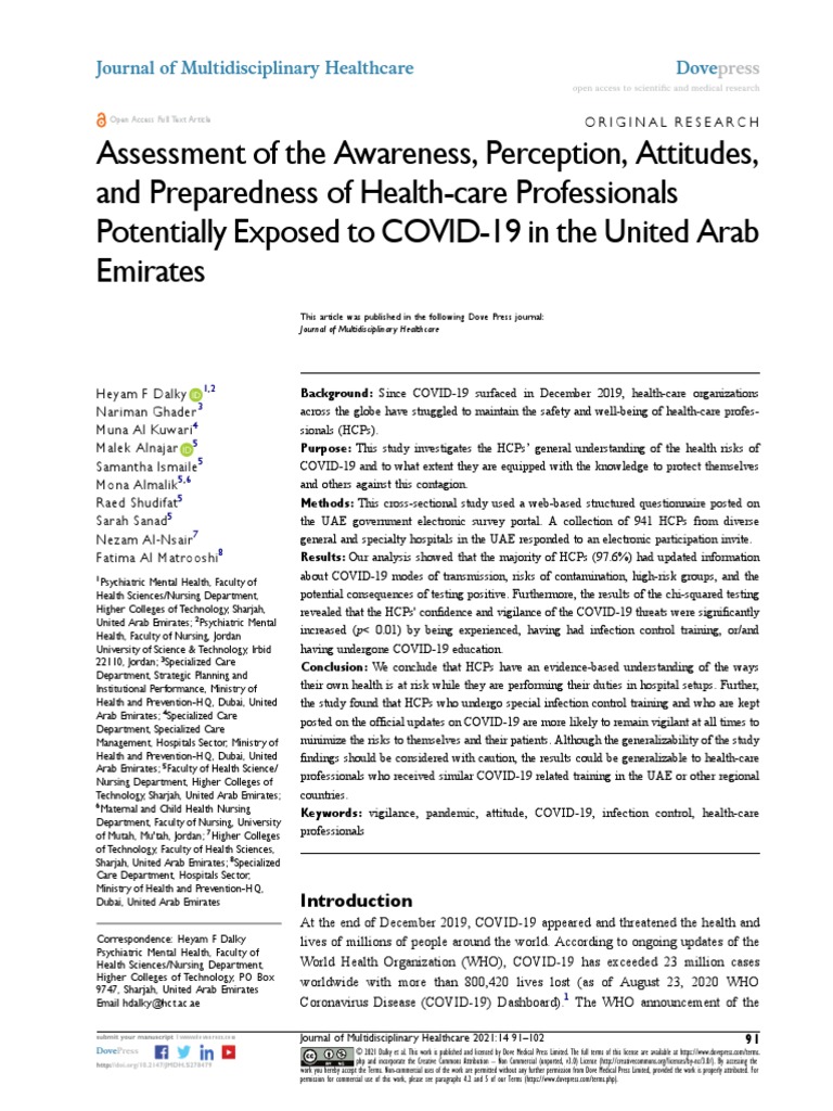Assessment of The Awareness, Perception, Attitudes, and Preparedness of Health-Care ...
