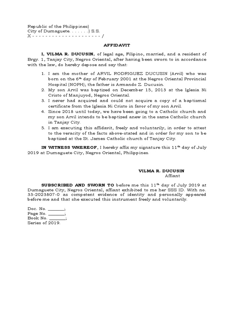 Affidavit for Baptismal Certificate | PDF