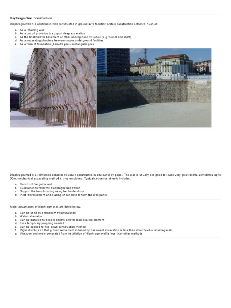 Diaphragm Wall Construction Guide | PDF | Deep Foundation | Civil ...
