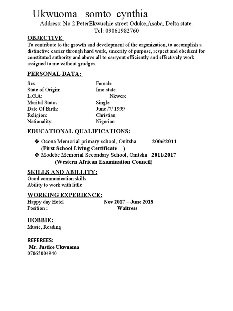 Okeke Chinaza CV | PDF | Social Science | Lifestyle