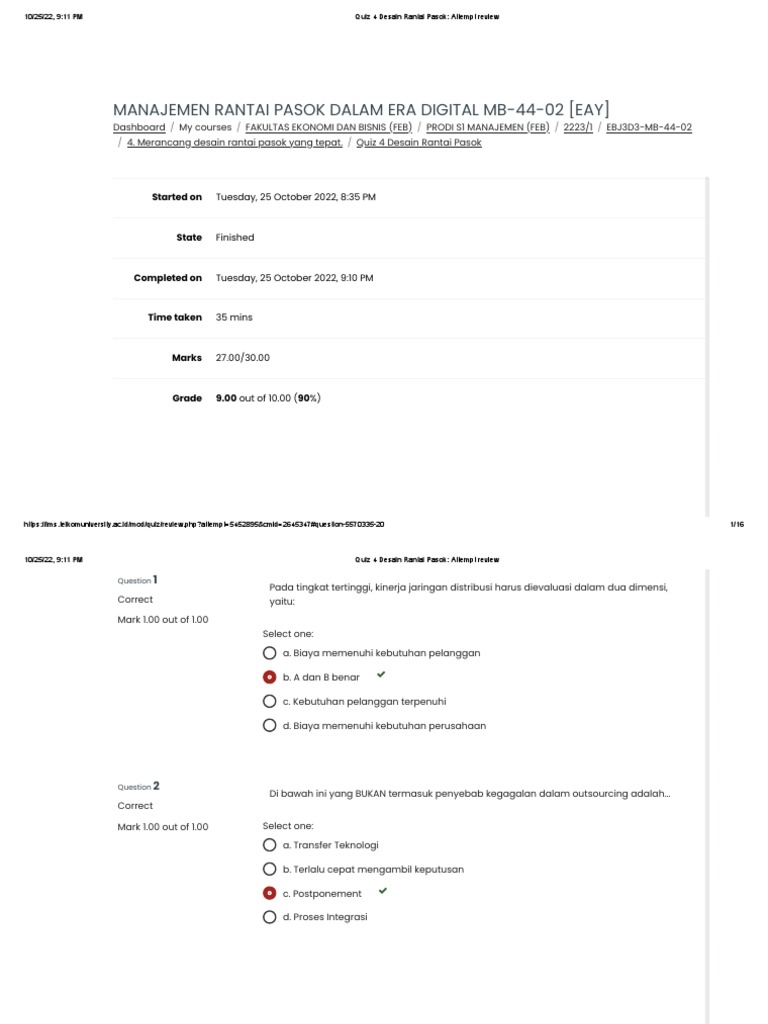Quiz 4 Desain Rantai Pasok - Attempt Review | PDF