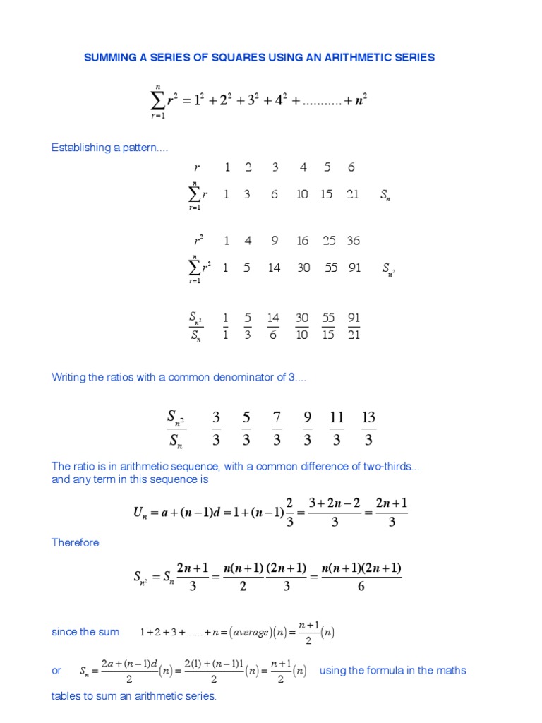 Summing A Series of Squares Using An Arithmetic Series | PDF ...