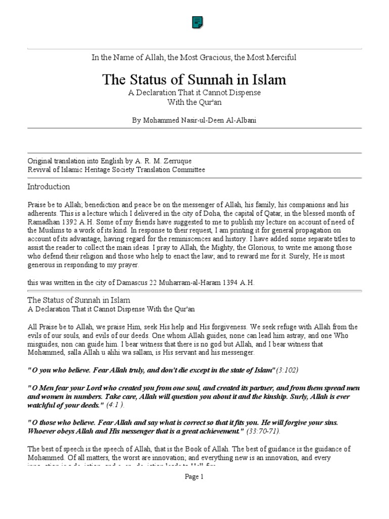 The Status of Sunnah in Islam | PDF