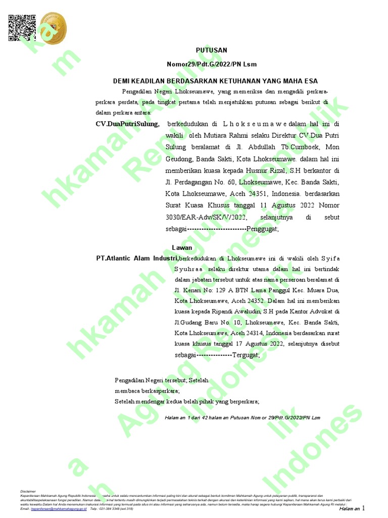 Surat Putusan Perdata Revisi 4 | PDF