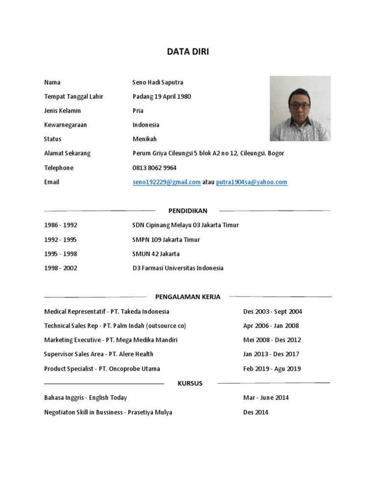 CV Update Agus 19 SN Seno Hadi Saputra | PDF