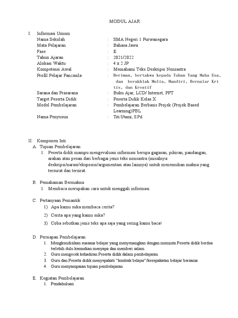 Modul Ajar Makanan Tradisional-1 | PDF