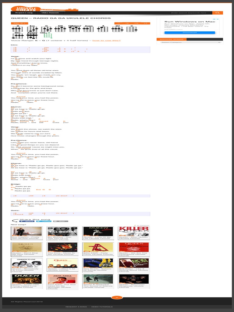 Queen - Radio Ga Ga Ukulele Chords - Ukulele Cheats 2 | PDF | Song ...