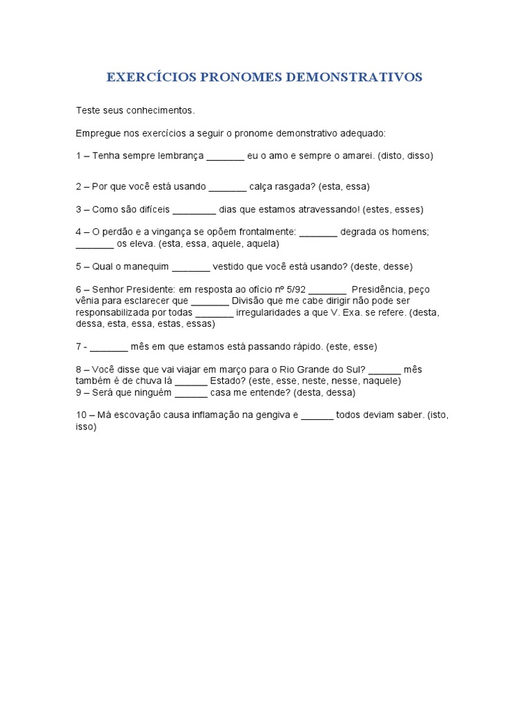 Exercício 1 - Uso Discursivo Pronome Demonstrativo | PDF
