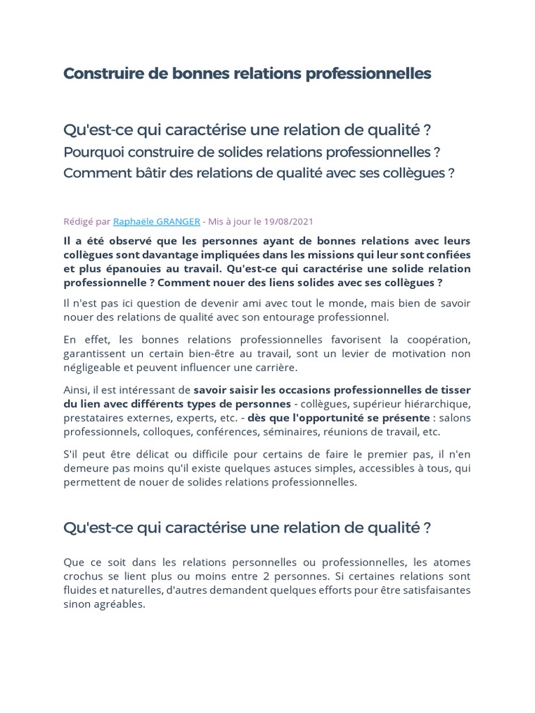 Nouer de Bonnes Relations Professionnelles | PDF | Intelligence ...