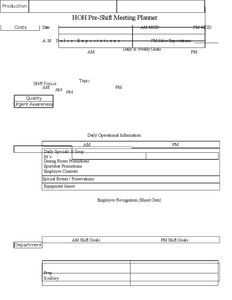 HOH+Pre Shift+Template | PDF