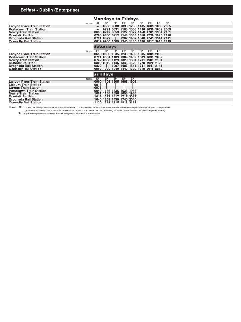 Belfast-Dublin Enterprise Train Timetable | PDF | Public Transport ...