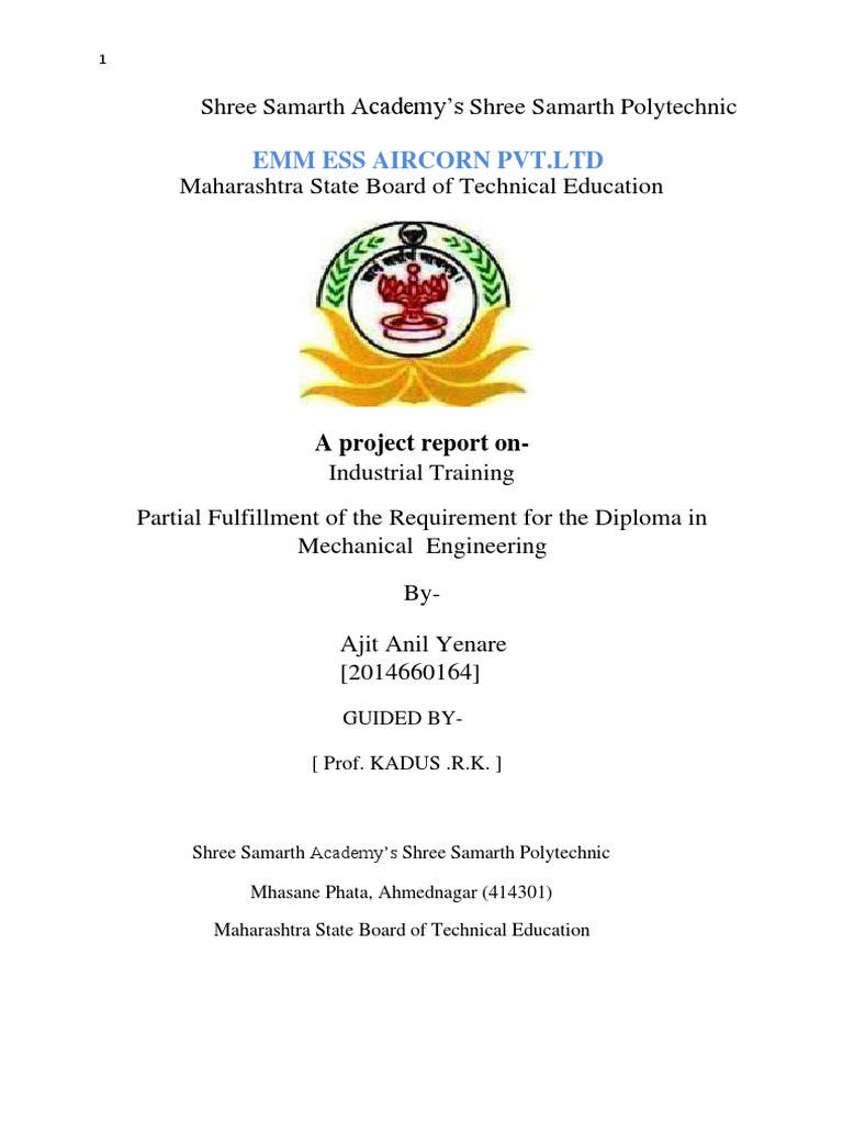 Ajit Yenare 1122INDUSTRIAL TRAINING REPORT | PDF | Equipment | Manufactured Goods